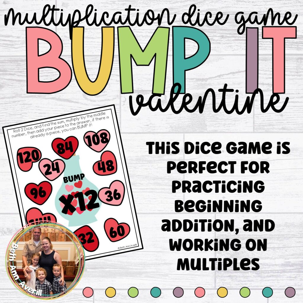 Multiplication Bump Game Math Dice Valentine's Day | Made By Teachers