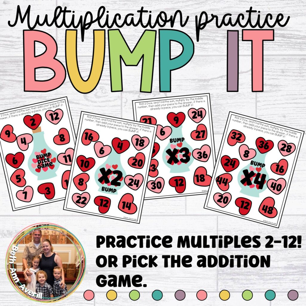 Multiplication Bump Game Math Dice Valentine's Day | Made By Teachers
