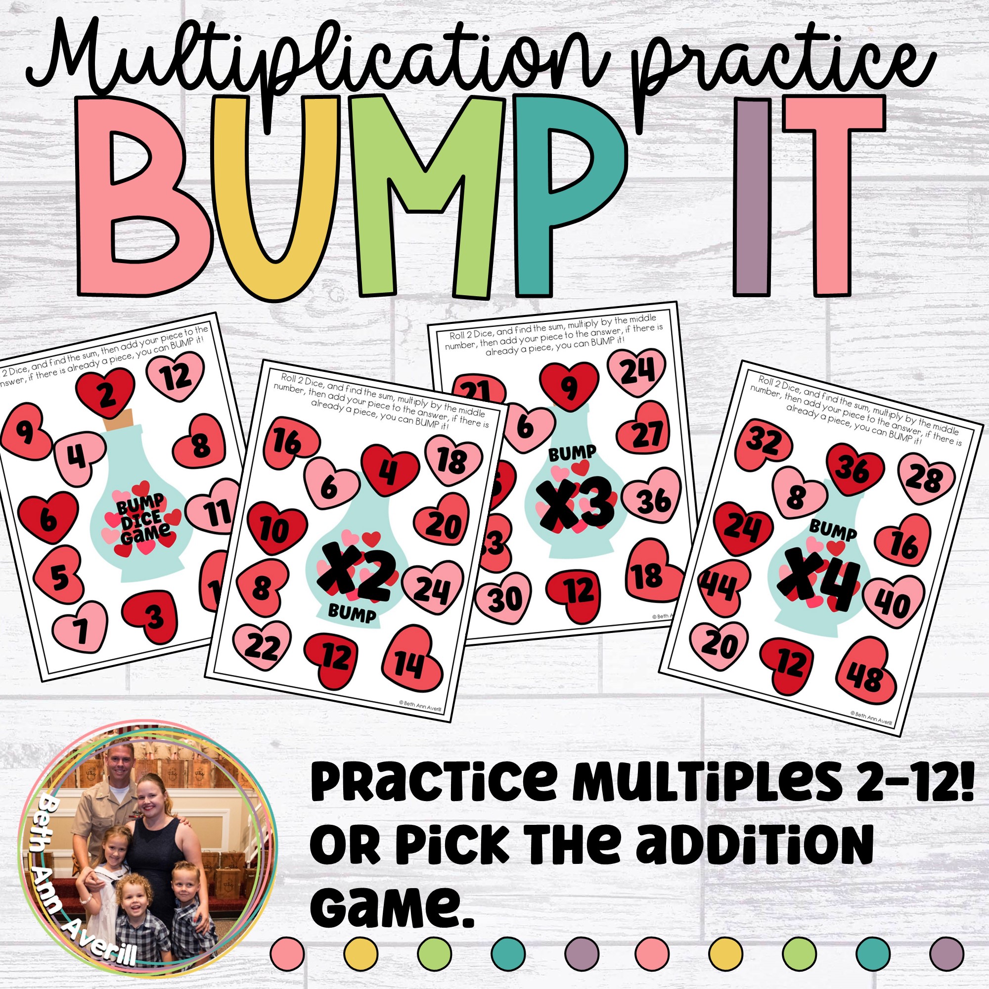 Multiplication Bump Game Math Dice Valentine's Day | Made By Teachers