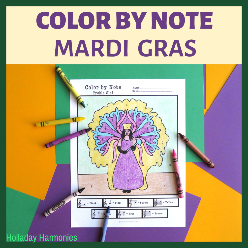 Mardi Gras Themed Color by Note - Treble Clef and Bass Clef | Made By ...