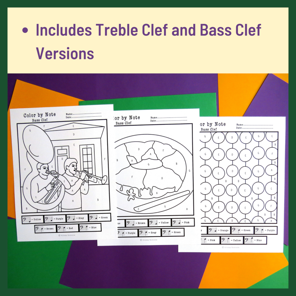 Mardi Gras Themed Color by Note - Treble Clef and Bass Clef | Made By ...