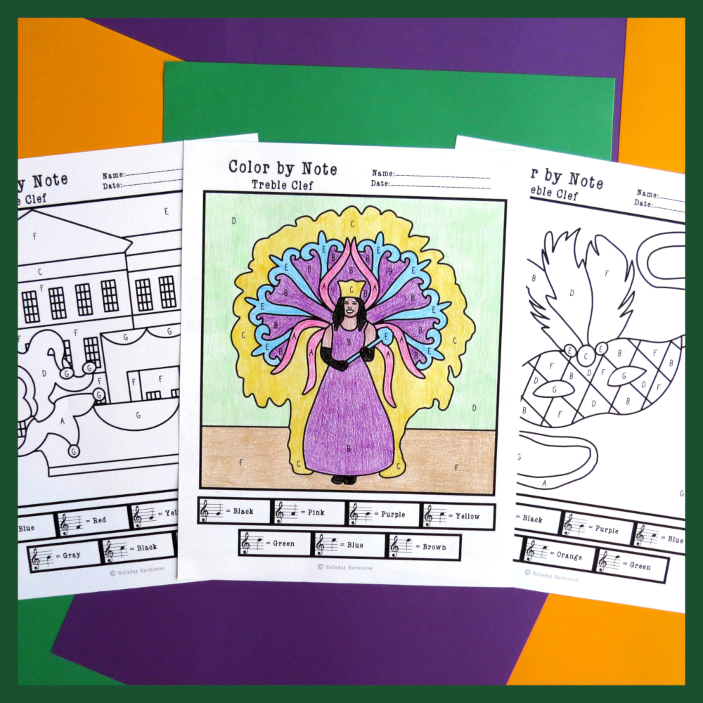 Mardi Gras Themed Color by Note - Treble Clef and Bass Clef | Made By ...