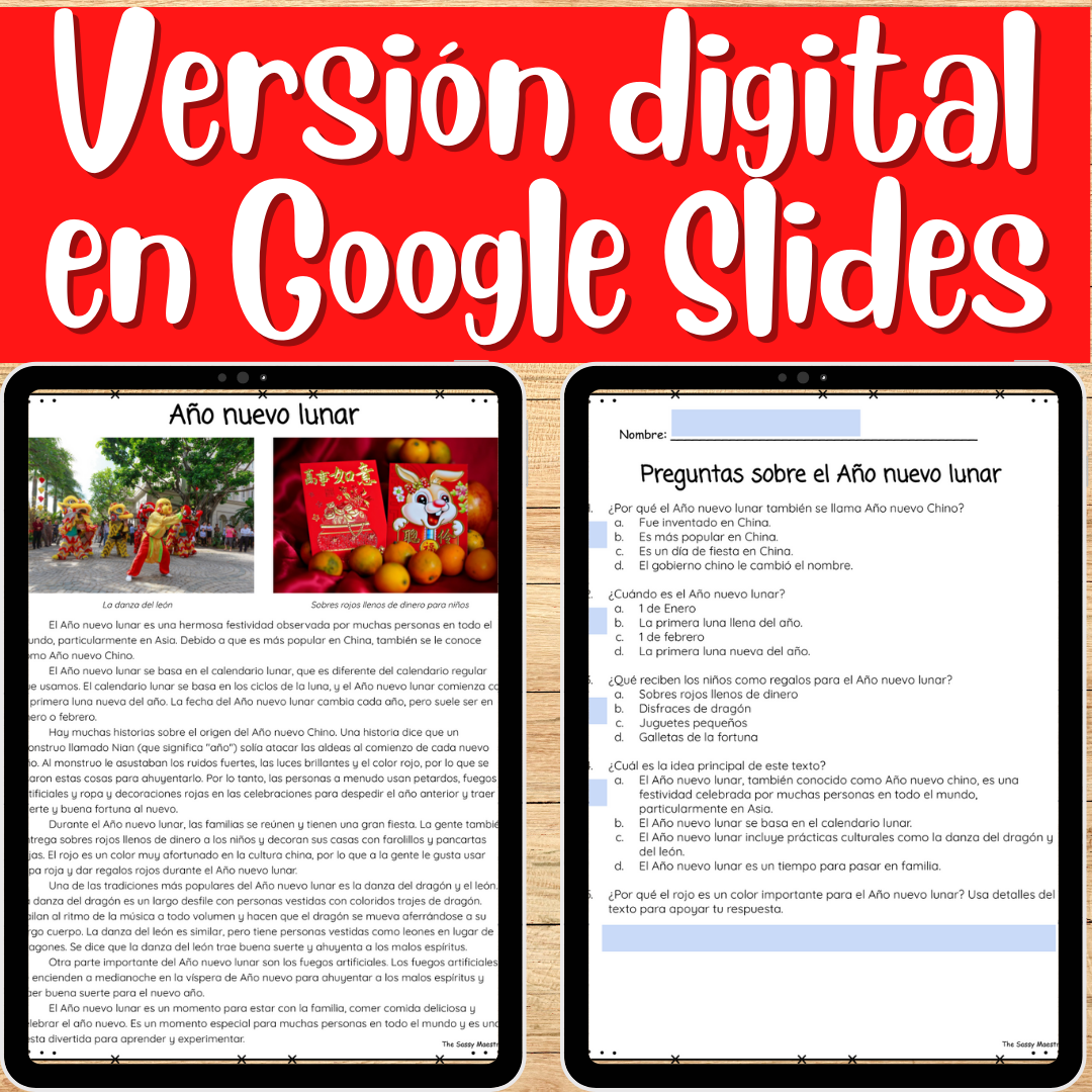 Lunar New Year Año nuevo lunar Spanish Reading Passage Print & Digital ...