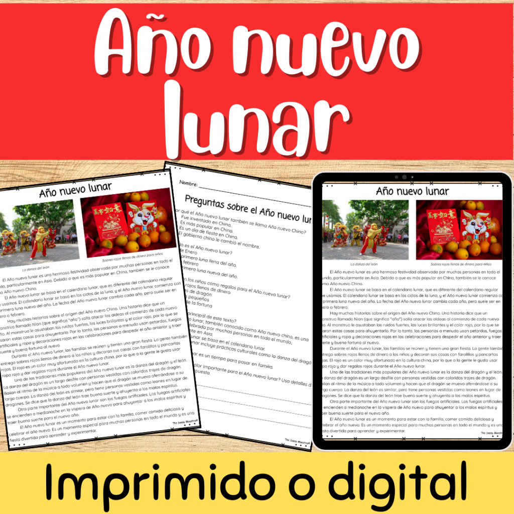 Lunar New Year Año nuevo lunar Spanish Reading Passage Print & Digital ...