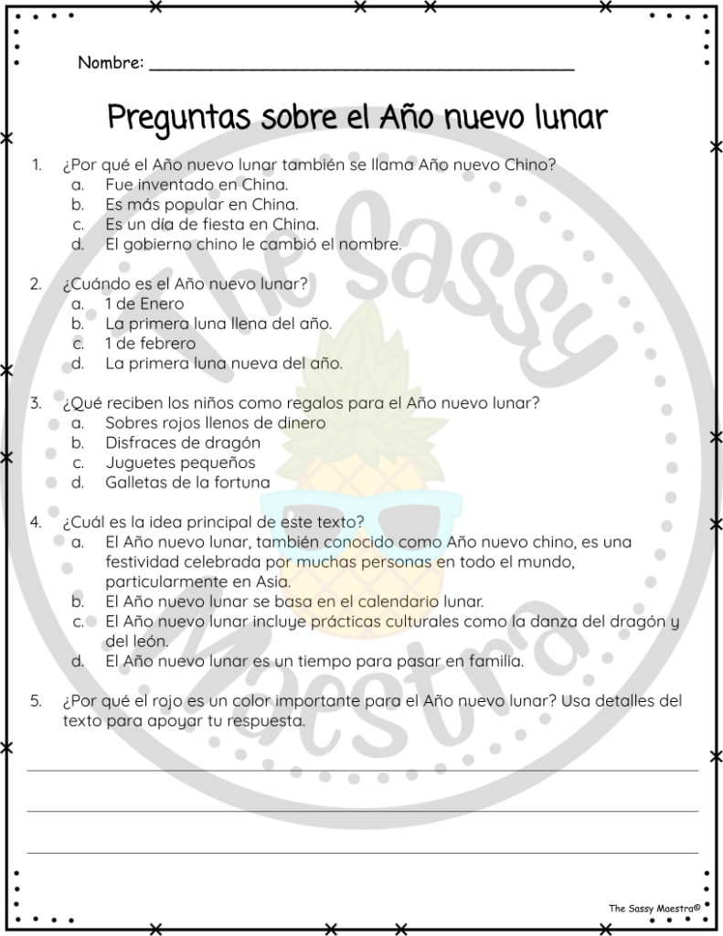 Lunar New Year Año nuevo lunar Spanish Reading Passage Print & Digital ...