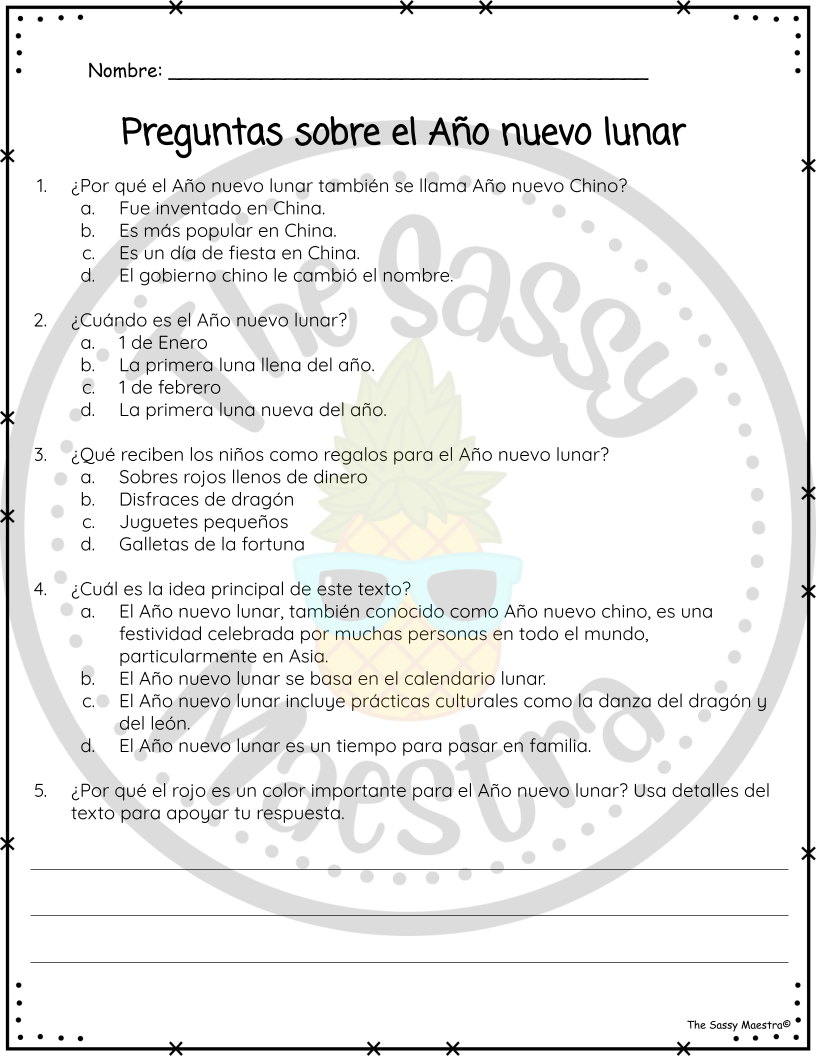 Lunar New Year Año nuevo lunar Spanish Reading Passage Print & Digital ...