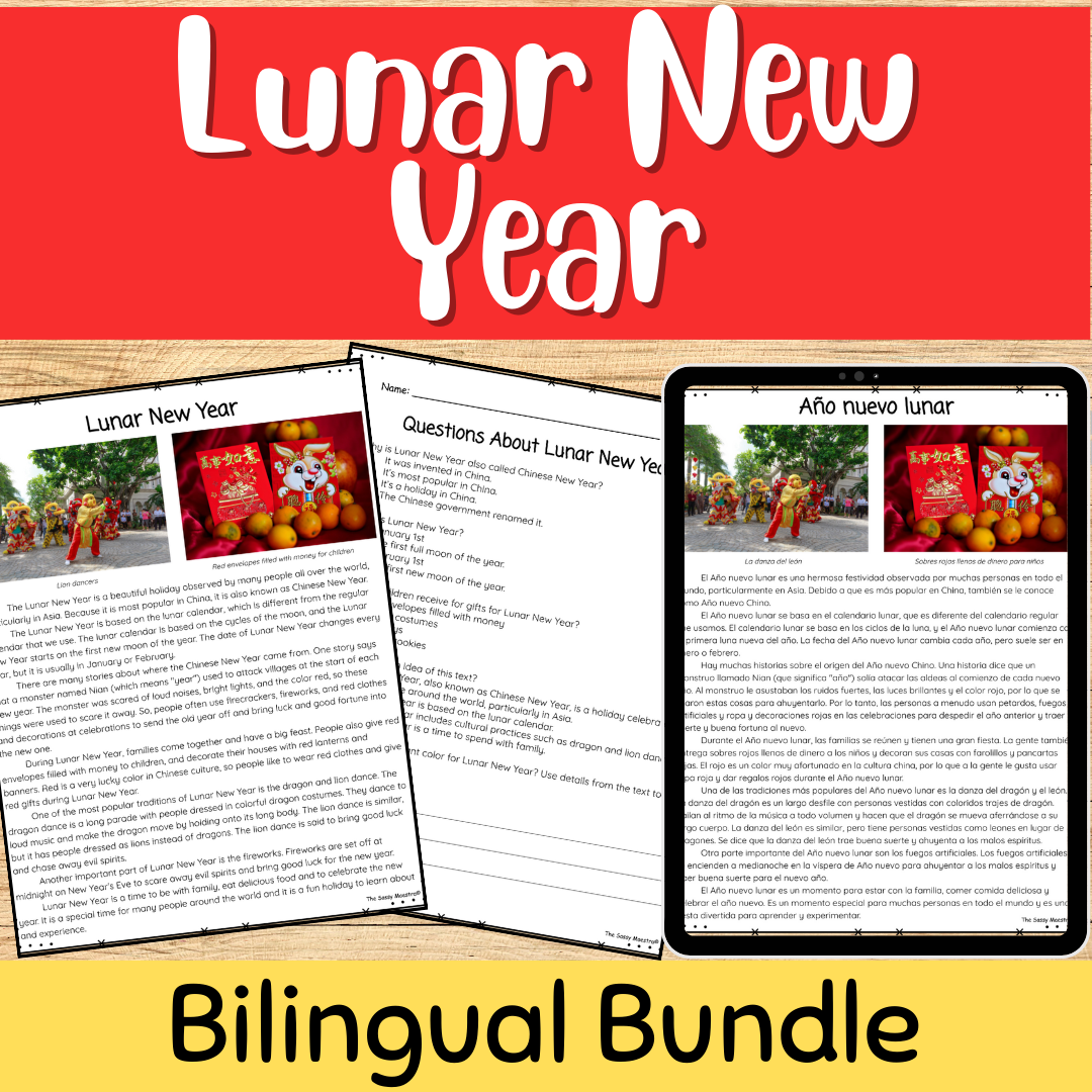 Lunar New Year Año nuevo lunar Reading Passage Bilingual Bundle Spanish ...