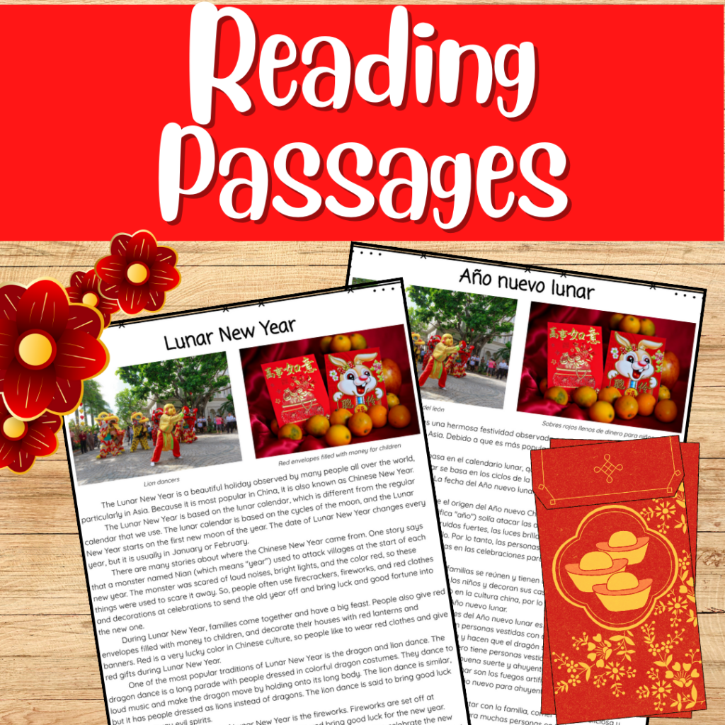 Lunar New Year Año nuevo lunar Reading Passage Bilingual Bundle Spanish ...