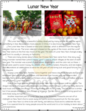 Lunar New Year Año nuevo lunar Reading Passage Bilingual Bundle Spanish ...