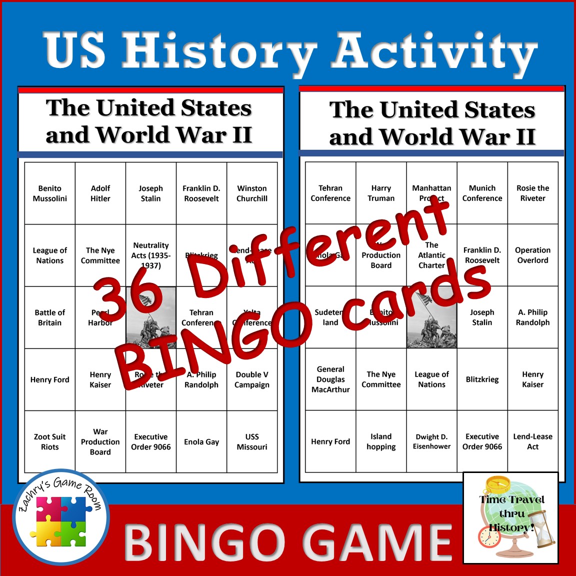 The United States and World War 2 BINGO Review Game Activity | Made By ...