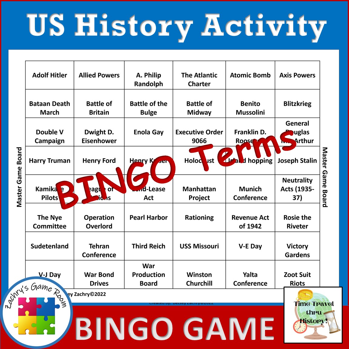 The United States and World War 2 BINGO Review Game Activity | Made By ...