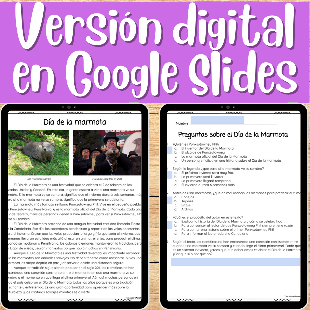 Groundhog Day Día de la Marmota Spanish Reading Passage Print & Digital ...