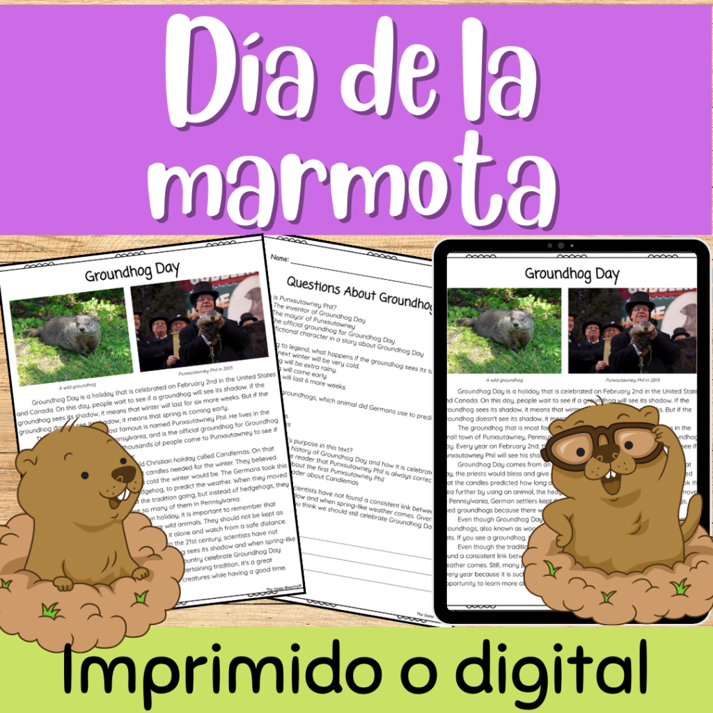 Groundhog Day Día de la Marmota Spanish Reading Passage Print & Digital ...