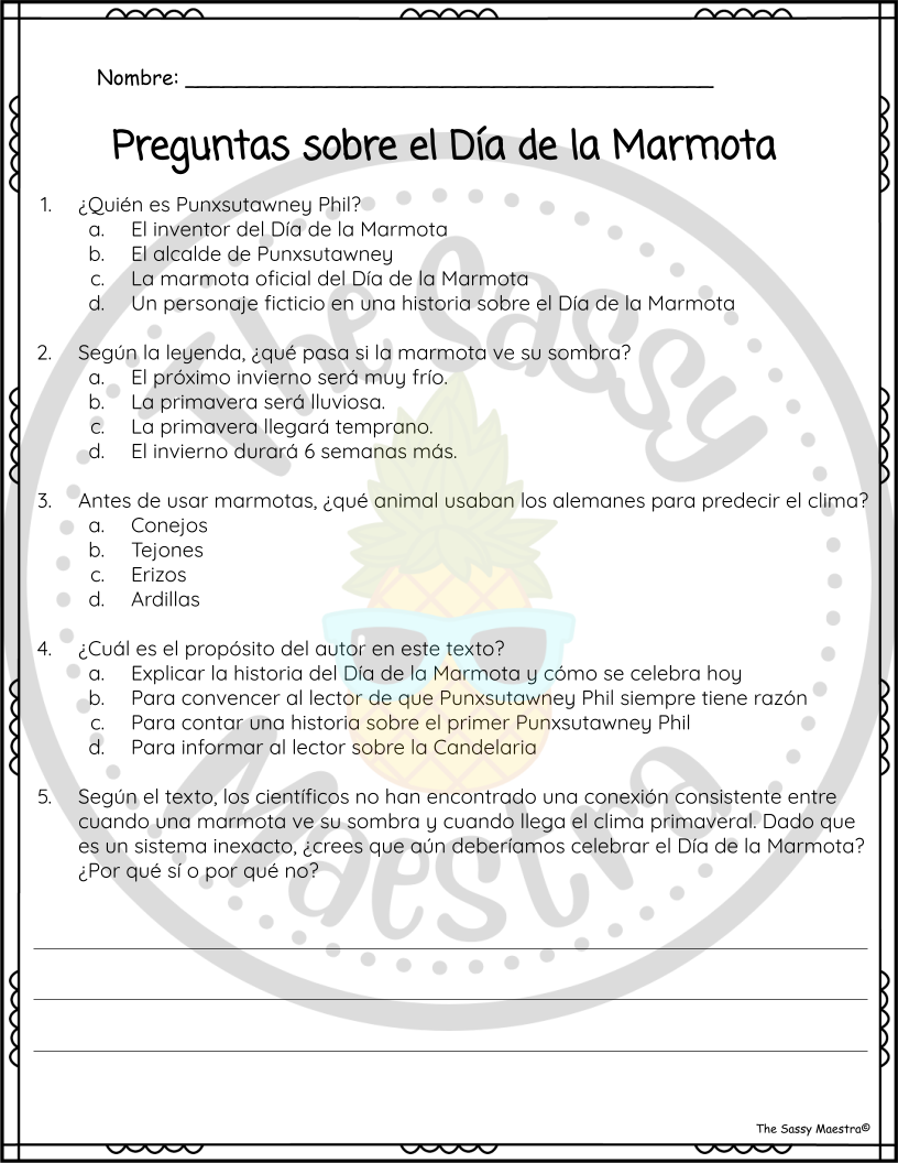 Groundhog Day Día de la Marmota Spanish Reading Passage Print & Digital ...