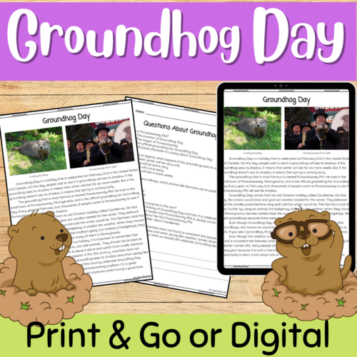 Groundhog Day Reading Passage Print & Digital for 3rd, 4th, 5th, and ...