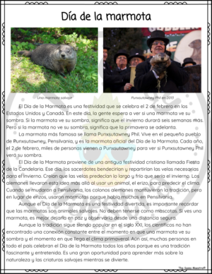 Groundhog Day Día de la Marmota Reading Passages Bilingual Bundle ...