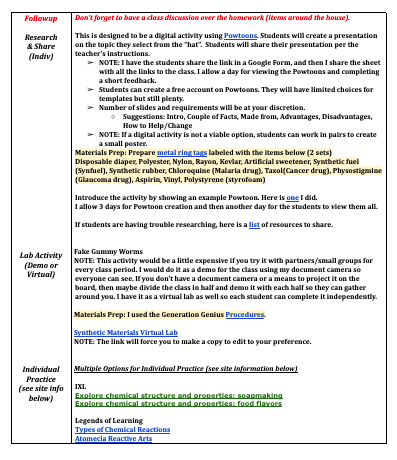 7th Science Lesson Synthetic Materials OAS 7.PS1.3 NGSS MS-PS1-3 | Made ...