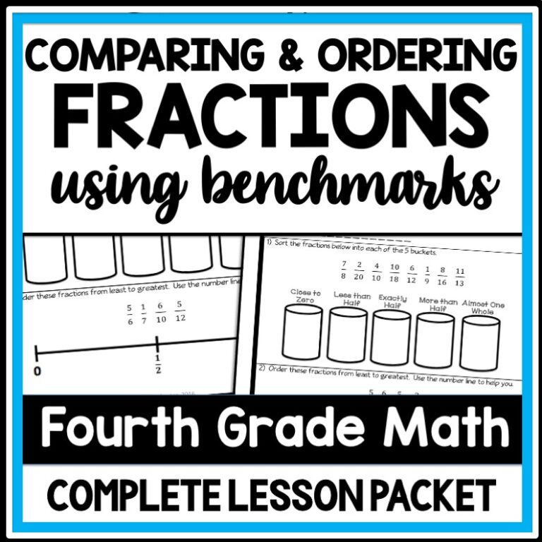 Comparing & Ordering Fractions with Benchmarks Lesson & Assessment (4th ...
