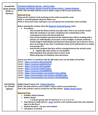 7th Science Lesson Potential/Kinetic Energy 7.PS3.1 7.PS3.2 MS-PS3-1 MS ...