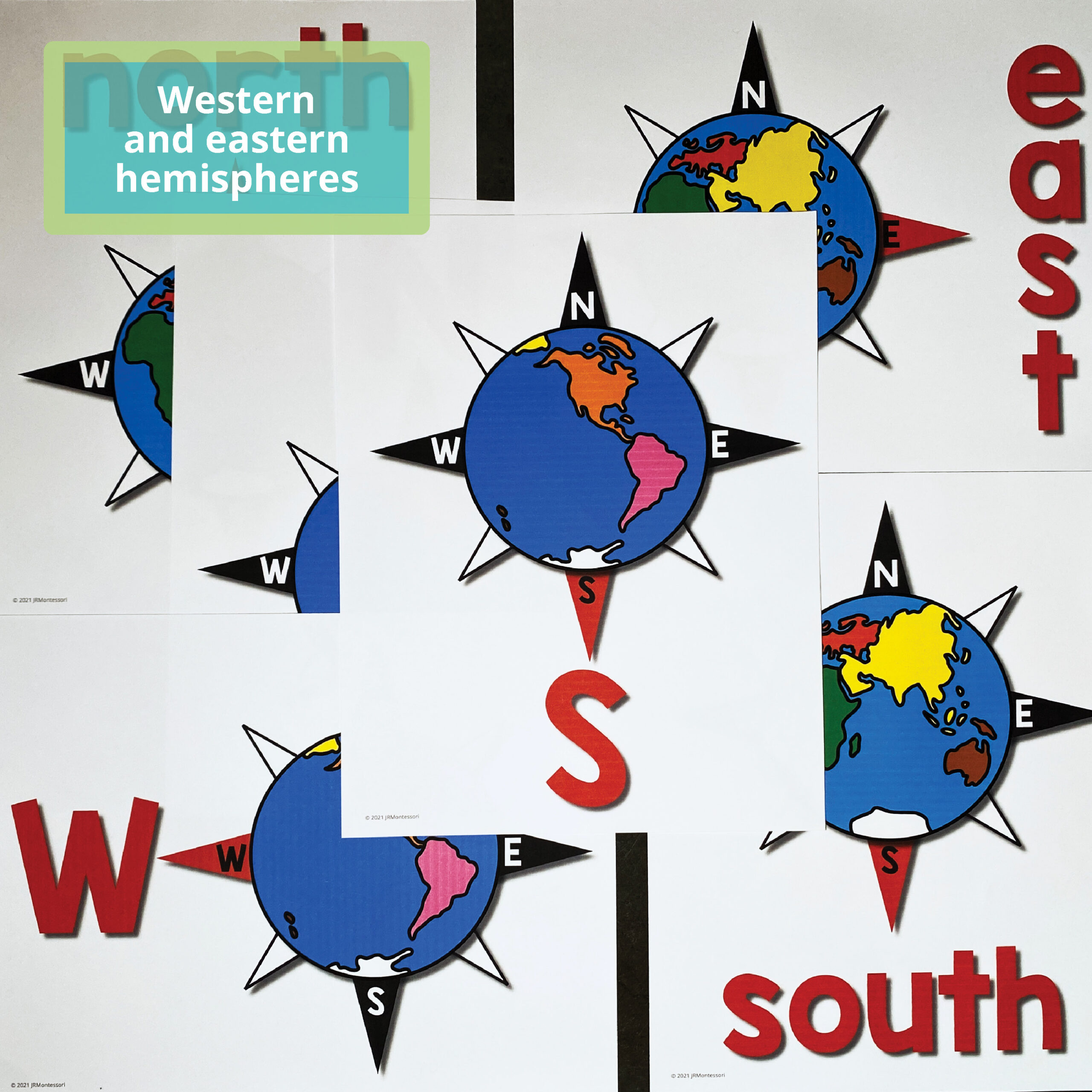 Montessori Geography Cardinal Directions Posters and Worksheets | Made ...