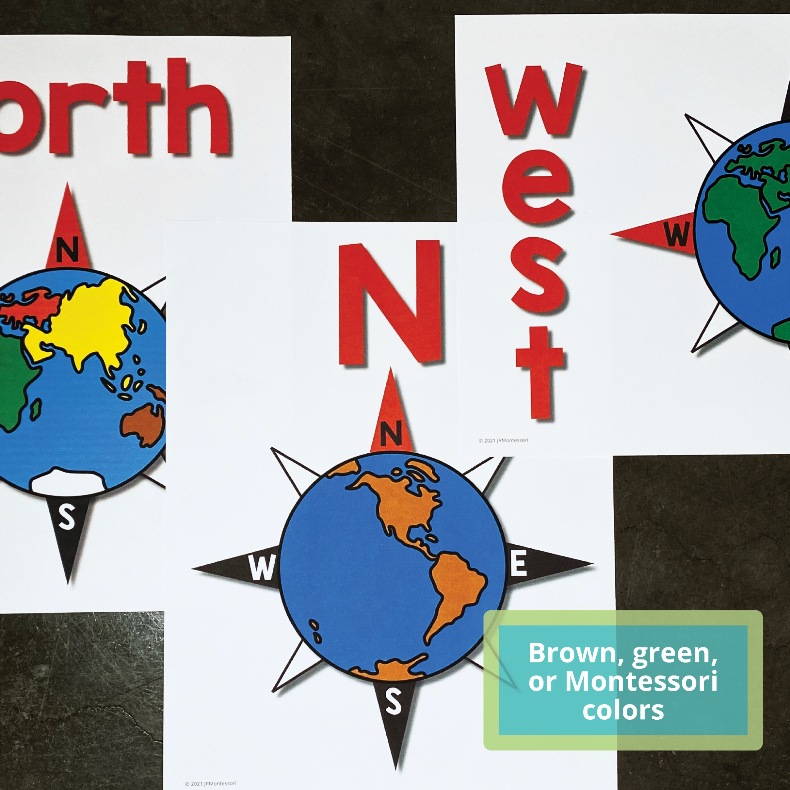 Montessori Geography Cardinal Directions Posters and Worksheets | Made ...