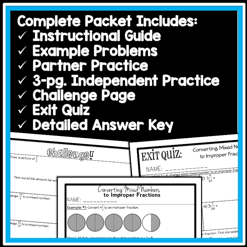 Converting Mixed Numbers to Improper Fractions, 4th Grade Math Lesson ...
