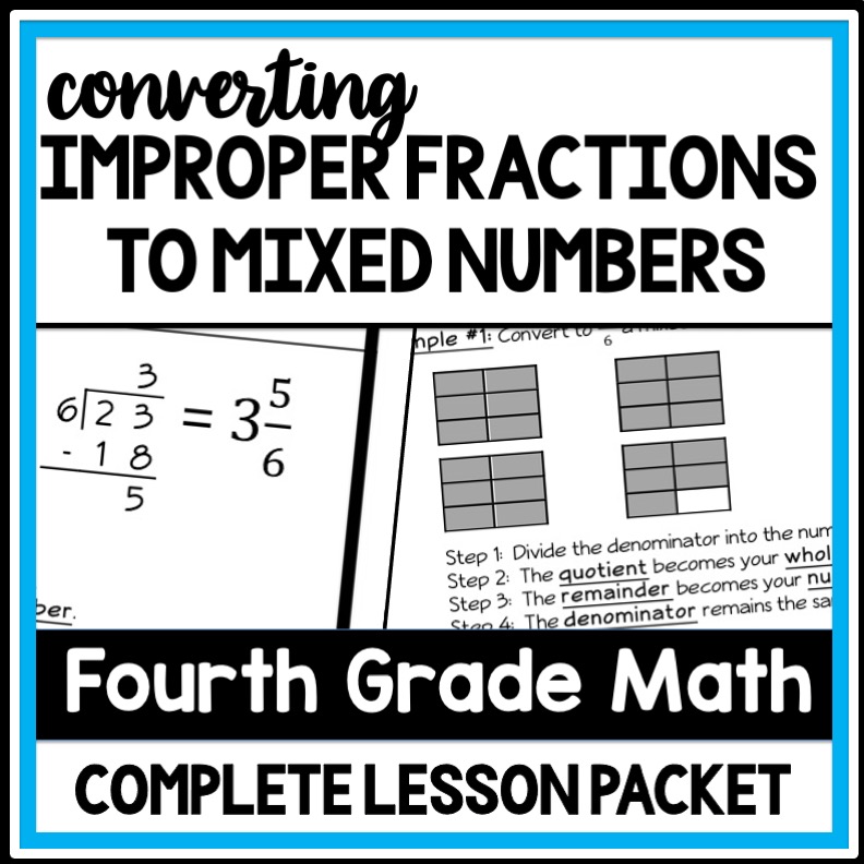 Converting Improper Fractions To Mixed Numbers 4th Grade Math Lesson