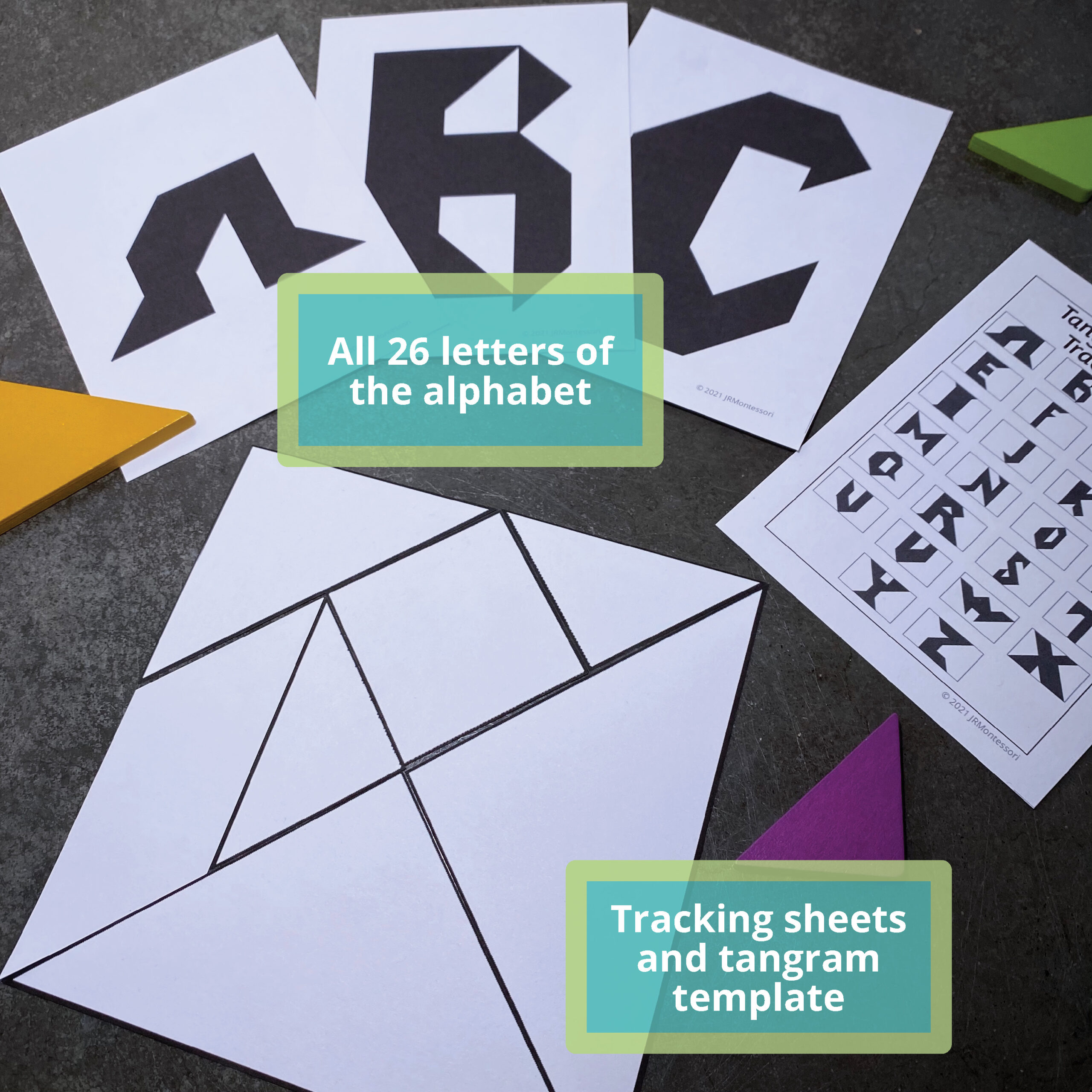 Tangram Task cards with Alphabet Puzzles | Made By Teachers