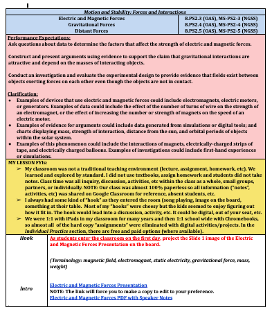 8th Science Electric/Magnetic/Gravitational 8.PS2.3,2.4, 2.5 MS-PS2-3,2 ...