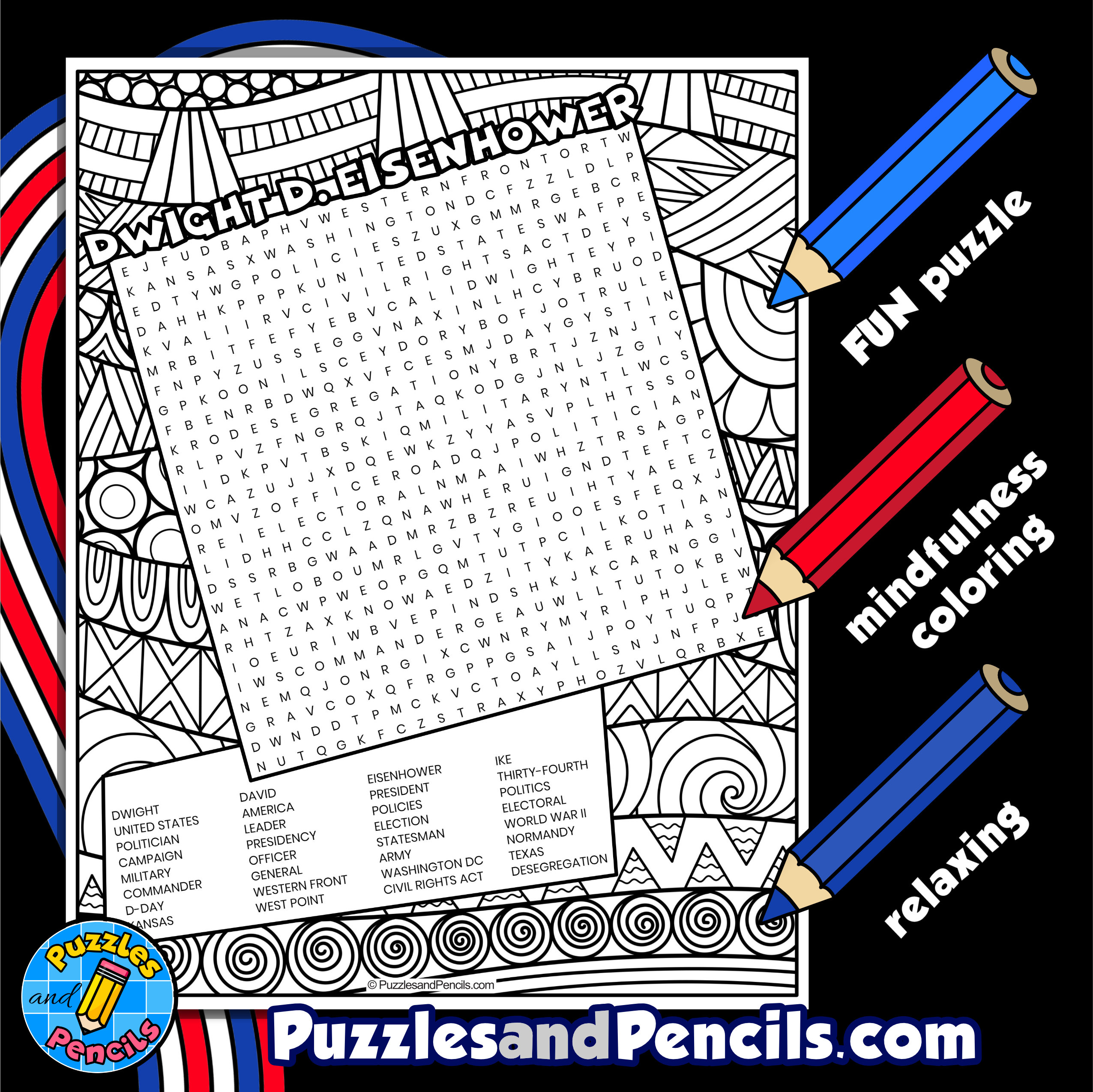 Dwight D. Eisenhower Word Search Puzzle Activity | US Presidents ...