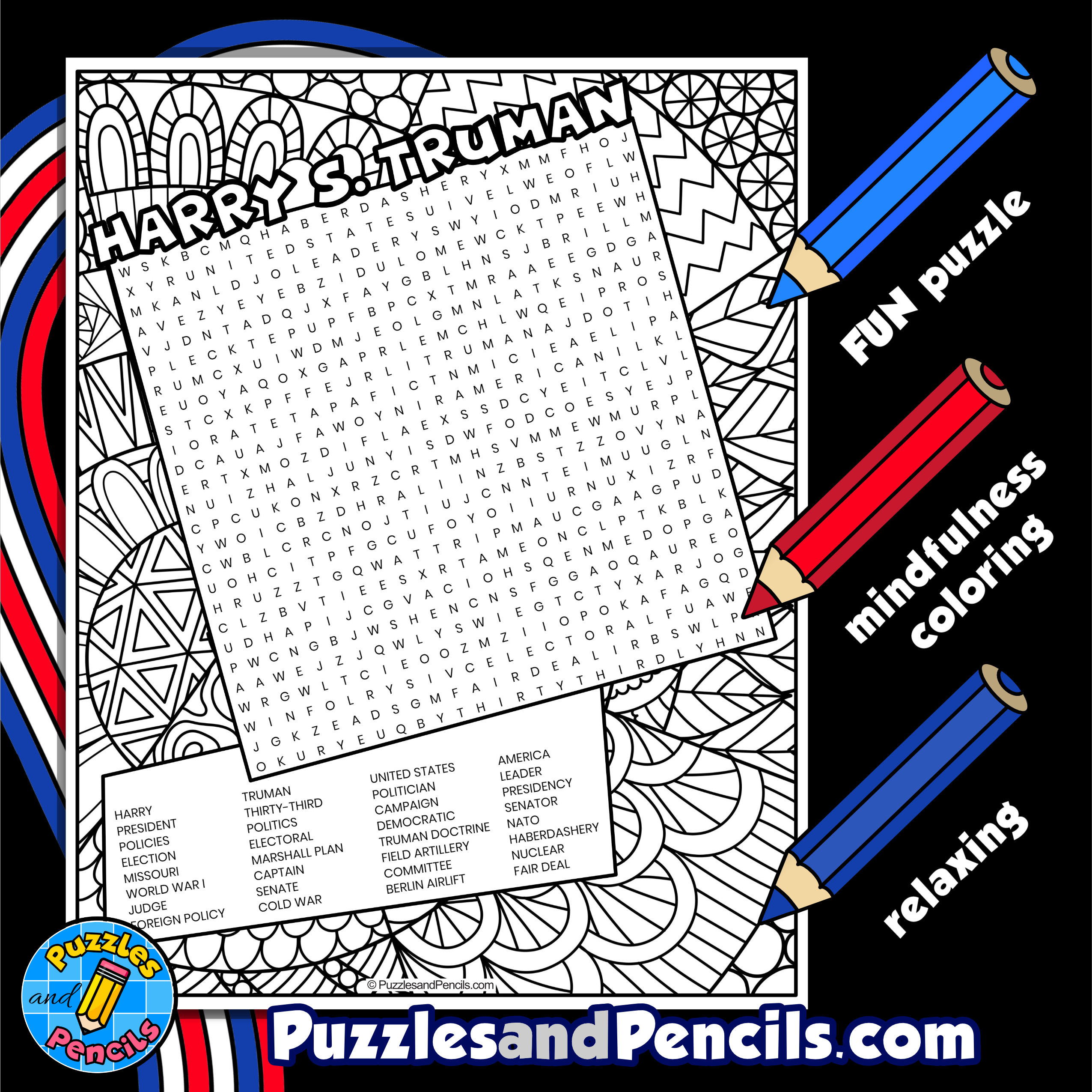 Harry S. Truman Word Search Puzzle Activity | US Presidents Wordsearch ...