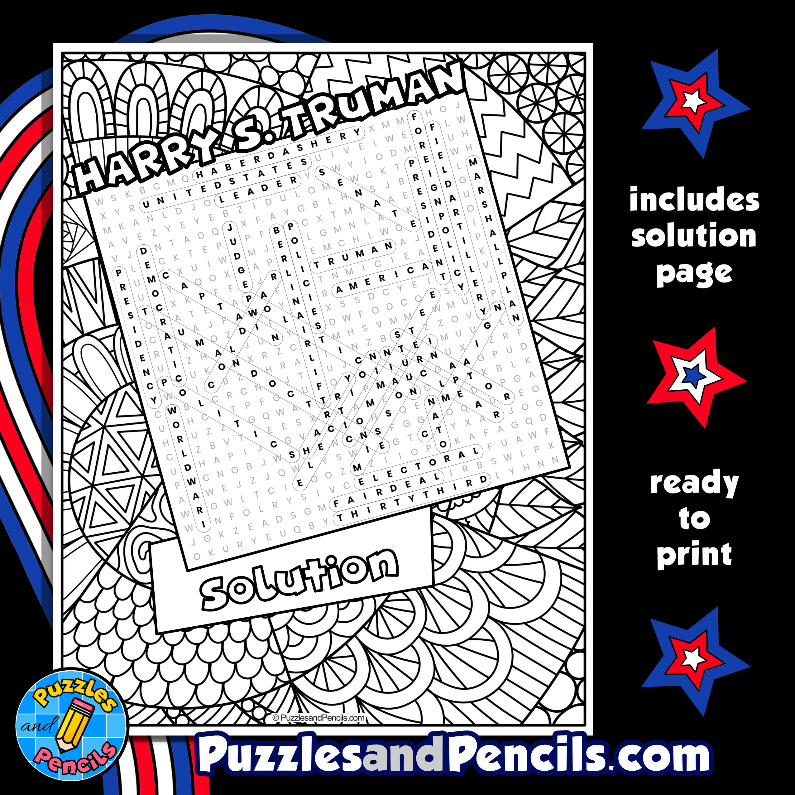 Harry S. Truman Word Search Puzzle Activity | US Presidents Wordsearch ...