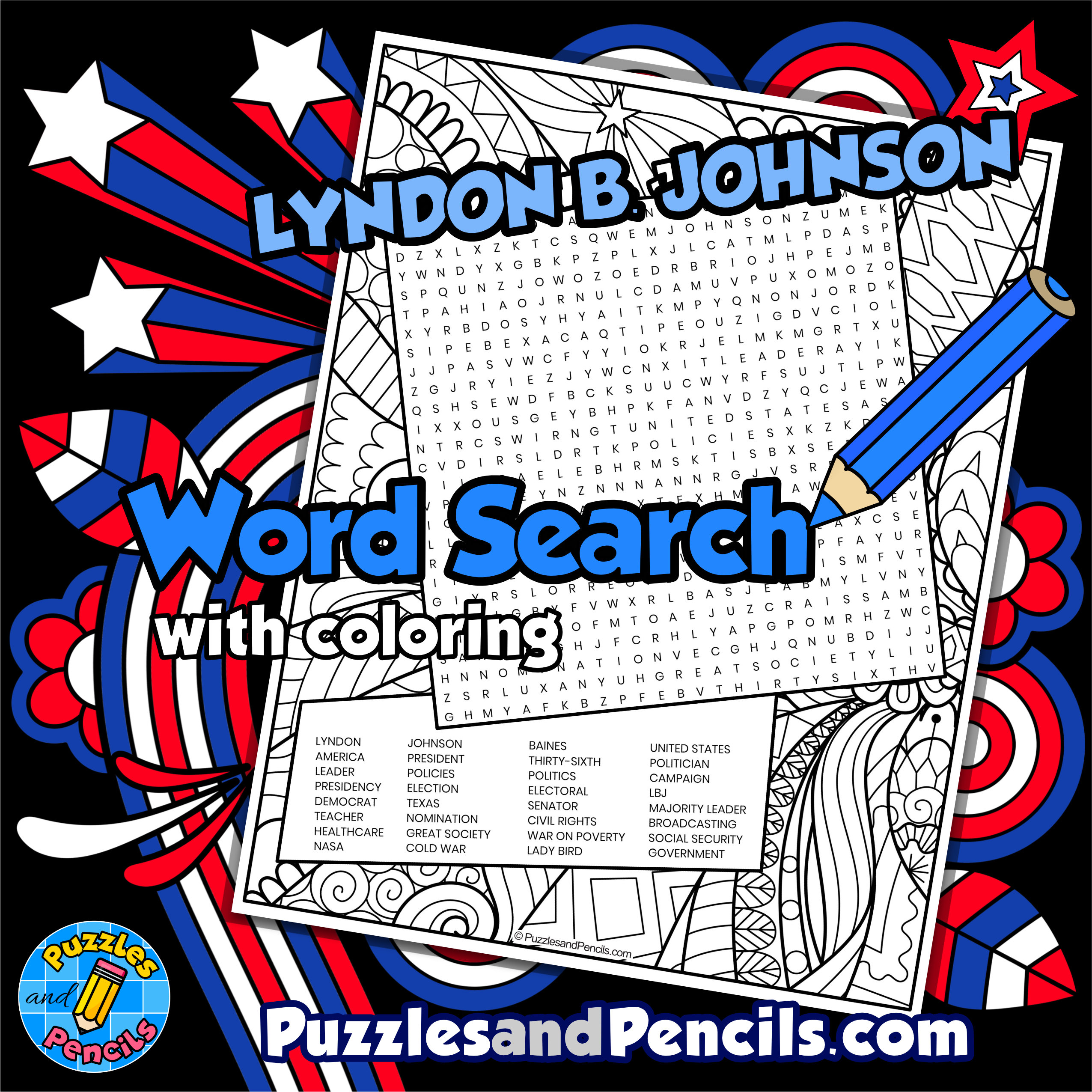 Lyndon B. Johnson Word Search Puzzle Activity | US Presidents ...