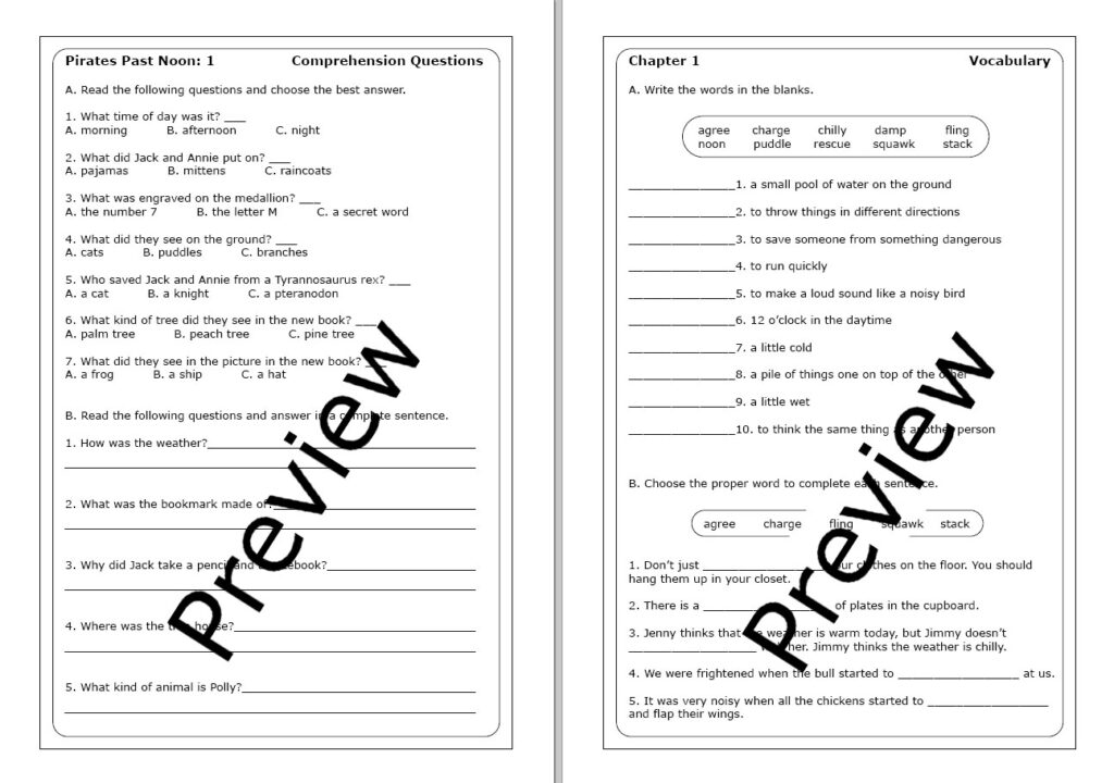 Magic Tree House "Pirates Past Noon" worksheets | Made By Teachers