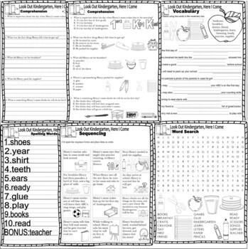 Look Out Kindergarten, Here I Come Book Companion Reading Comprehension ...