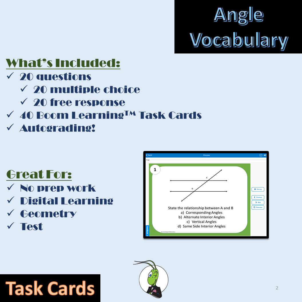 Geometry Angle Relationships Vocabulary BOOM Task Cards | Made By Teachers