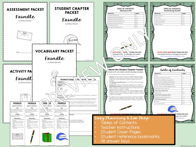 Frindle Novel Study Unit | Comprehension and Vocabulary with Activities ...