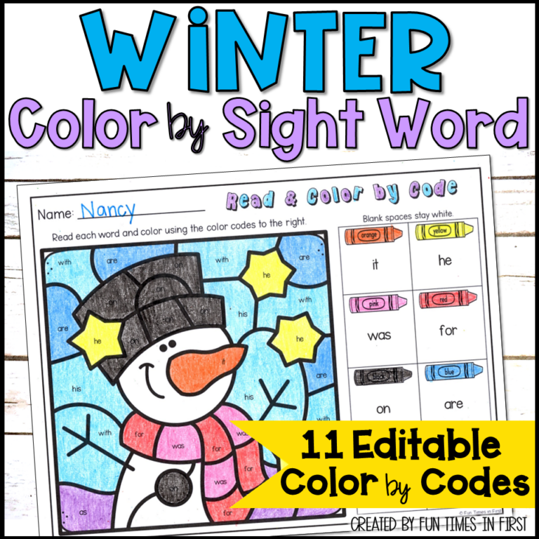 Winter Color By Sight Word Coloring Pages - Editable Sight Word ...