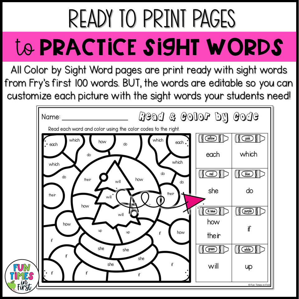 Winter Color By Sight Word Coloring Pages - Editable Sight Word ...
