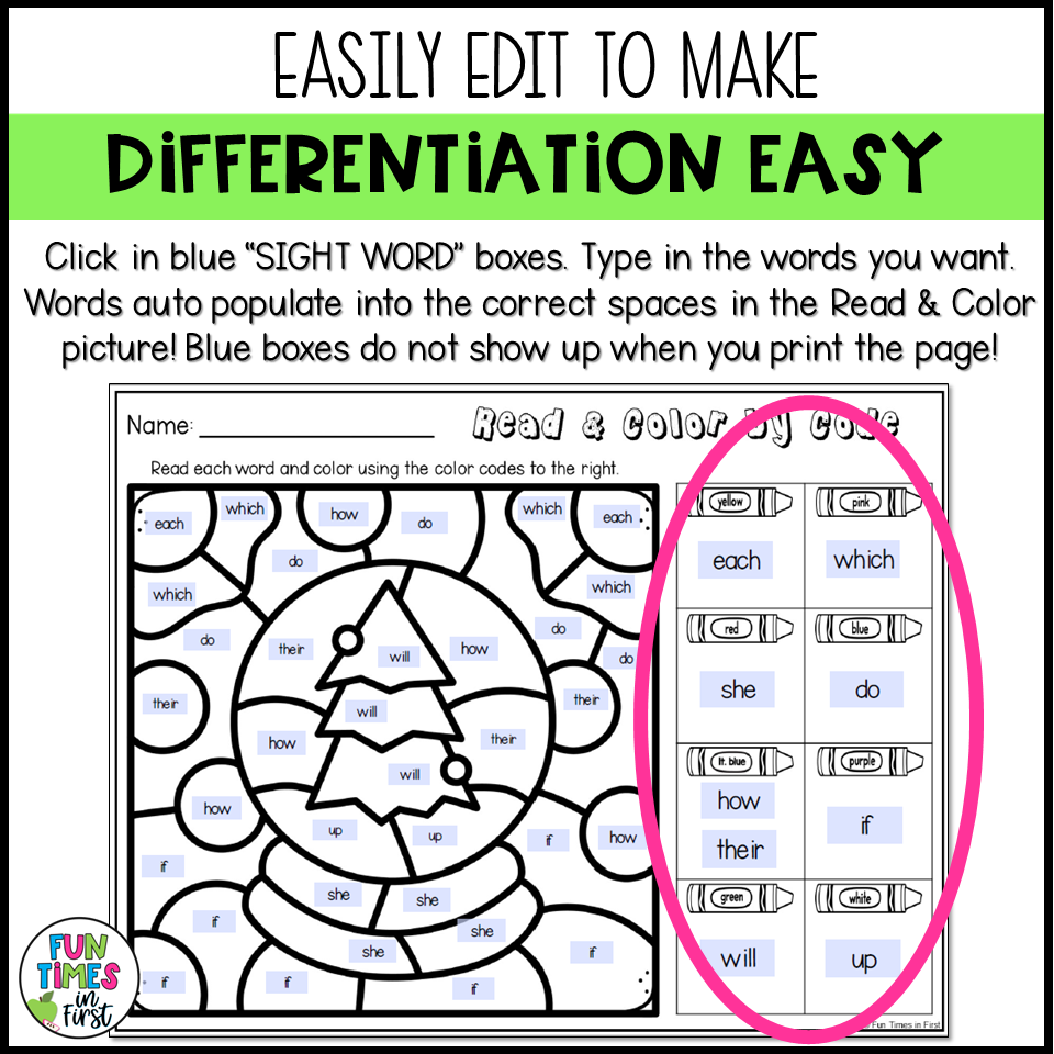 Winter Color By Sight Word Coloring Pages - Editable Sight Word ...
