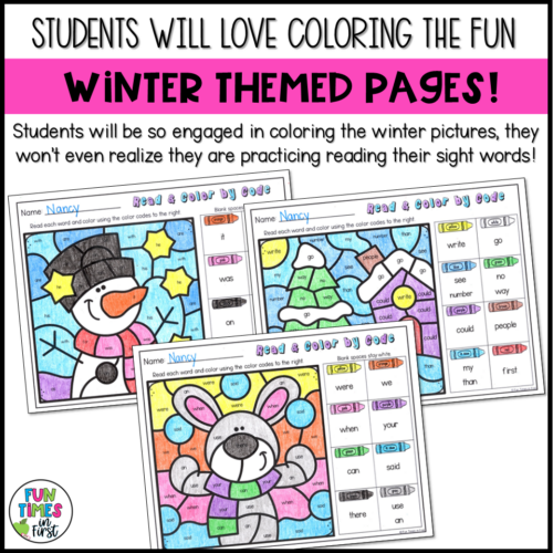 Winter Color By Sight Word Coloring Pages - Editable Sight Word ...