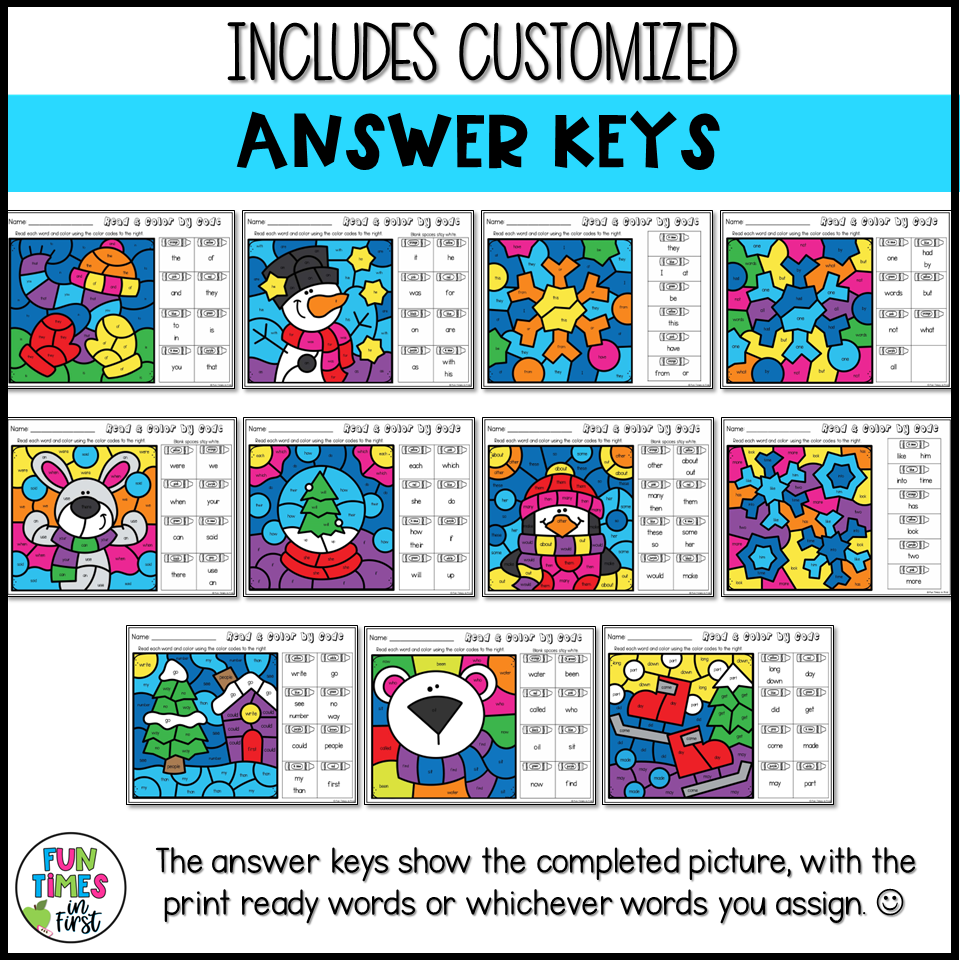 Winter Color By Sight Word Coloring Pages - Editable Sight Word ...