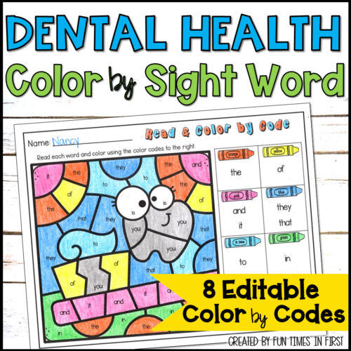 Dental Health Color By Sight Word Coloring Pages - Editable Sight Word ...