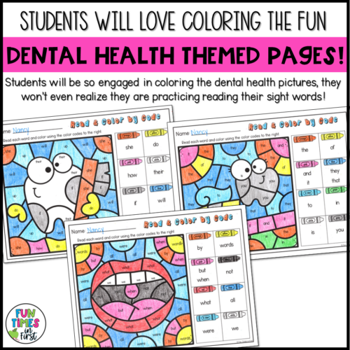 Dental Health Color By Sight Word Coloring Pages - Editable Sight Word ...