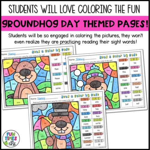 Groundhog Day Color By Sight Word Coloring Pages - Editable Sight Word ...