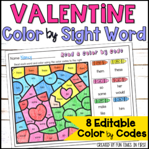 Valentine's Day Color By Sight Word - Editable Sight Word Coloring ...