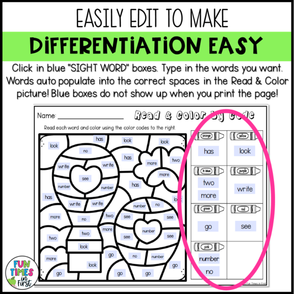 Valentine's Day Color By Sight Word - Editable Sight Word Coloring ...