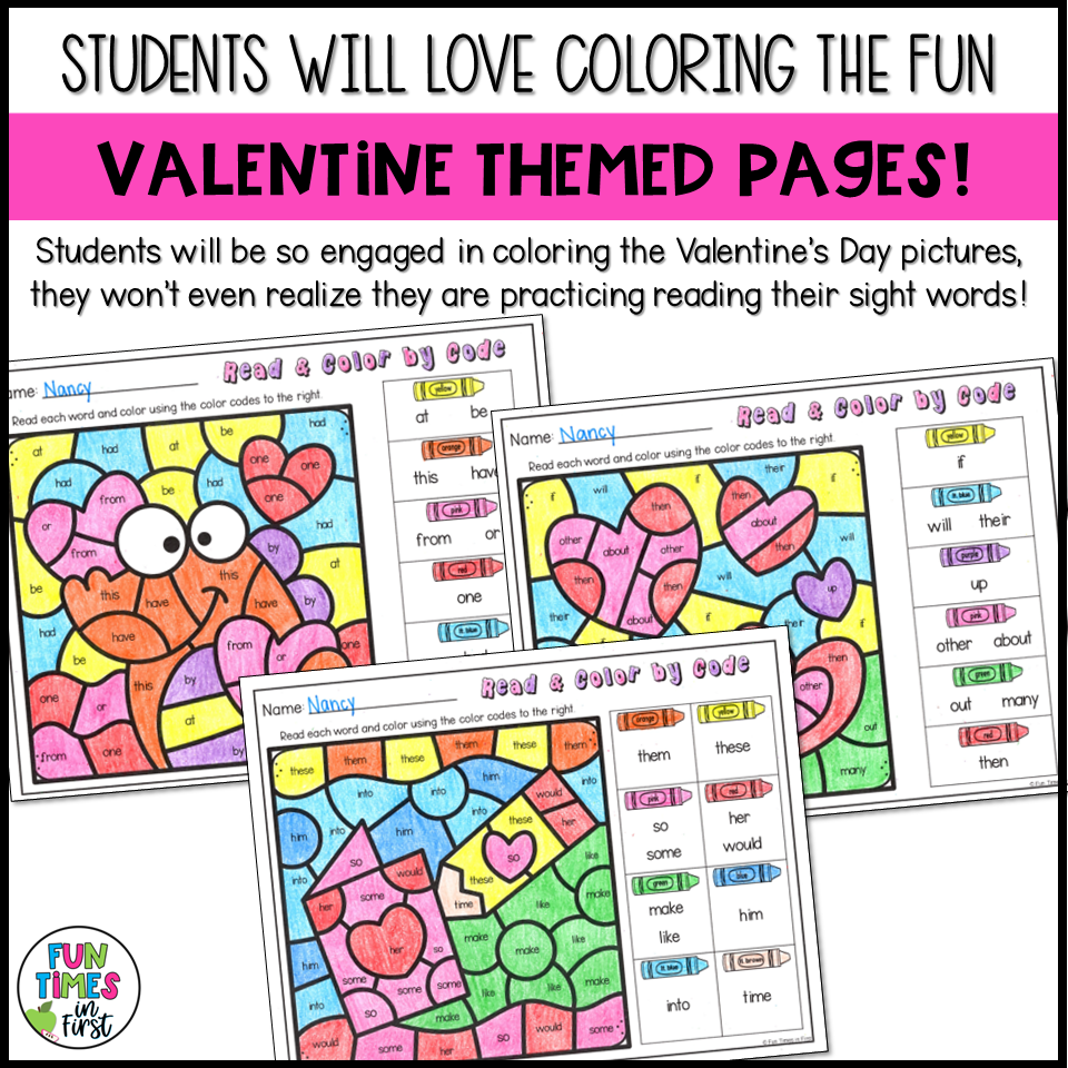 Valentine's Day Color By Sight Word - Editable Sight Word Coloring ...