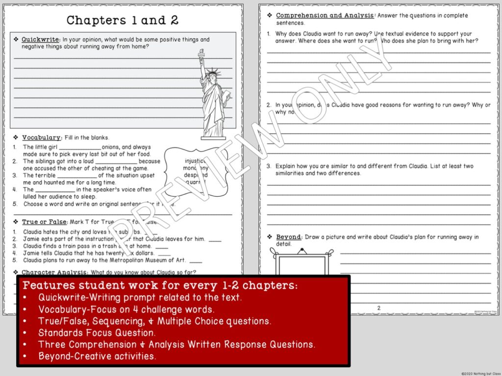 From the Mixed-up Files of Mrs. Basil E. Frankweiler Novel Study ...