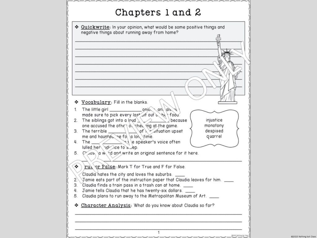 From the Mixed-up Files of Mrs. Basil E. Frankweiler Novel Study ...